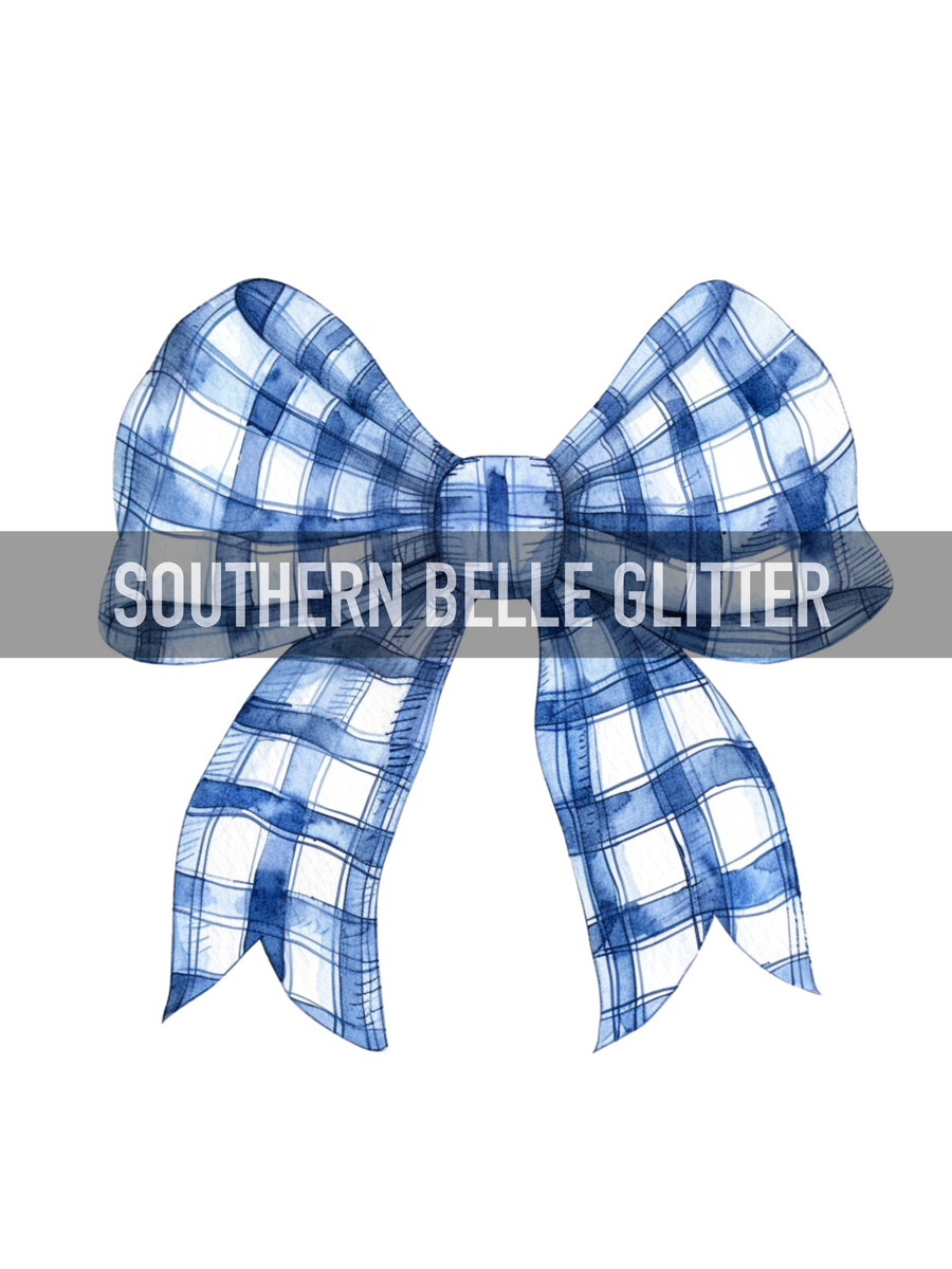 Victorian Blue Checkered Bow – Southern Belle Glitter
